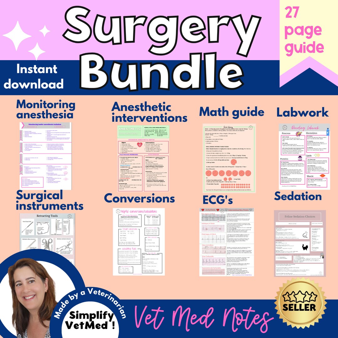 Veterinary Surgery Bundle, Vet Tech Notes, VTNE Prep - Etsy