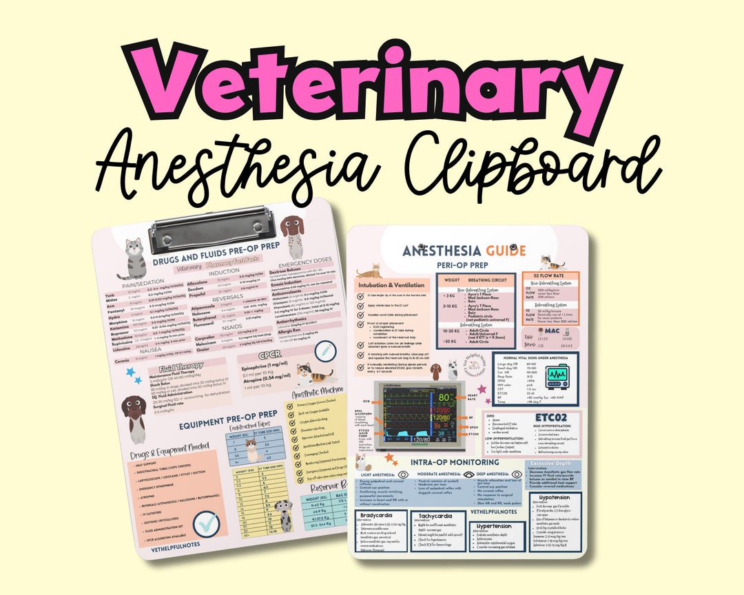 Veterinary Clipboard Anesthesia Notes Vet Student Clipboard Vet Tech ...