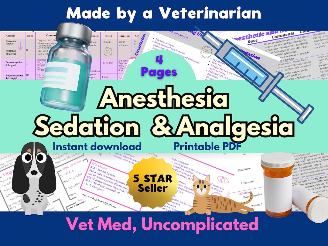 Veterinary Sedation, Analgesia and Anesthesia Pack - Etsy