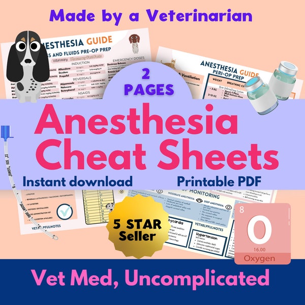 Veterinary Anesthesia Cheat Sheets - Etsy