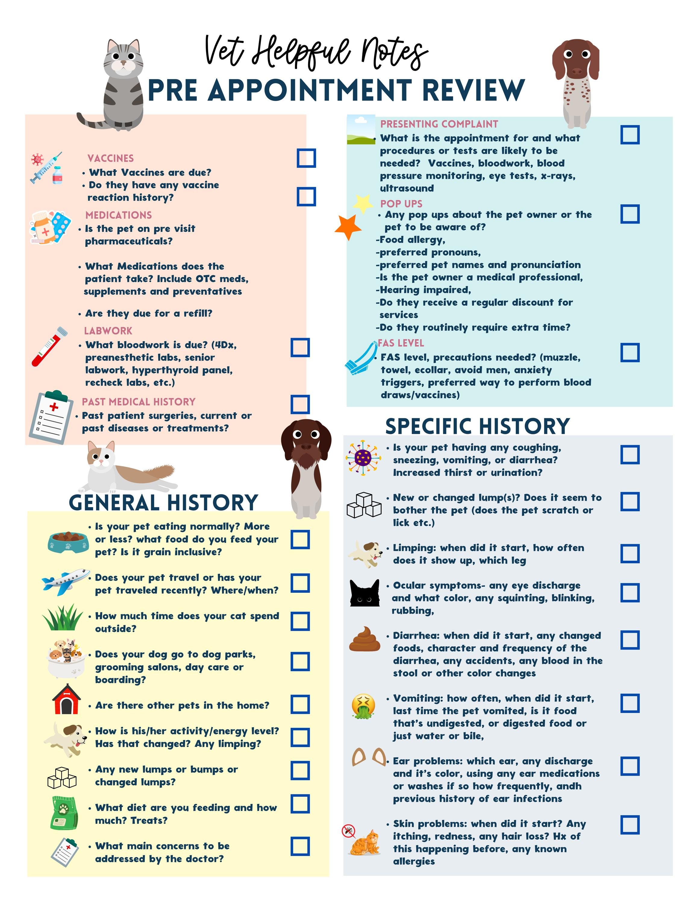 Vet Assistant Intake Form Veterinary History Form Vet Assistant History ...