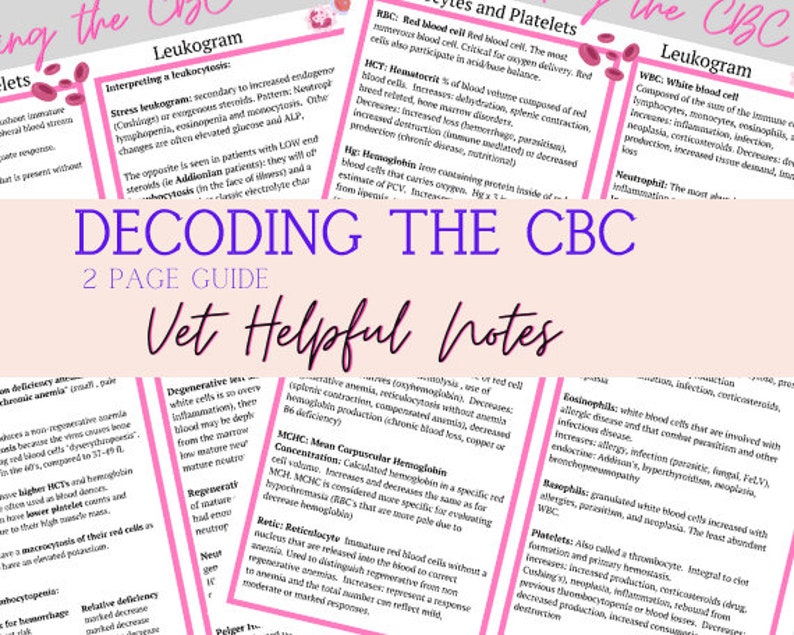 Veterinary CBC Interpretation Vet Tech Notes Vet Med Student - Etsy