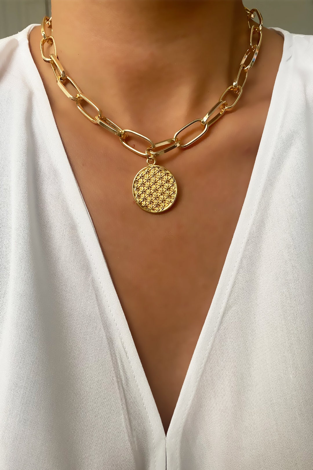 Tree of Life Symbol Thick Snap Chain Gold Necklace, Christmas Gift for ...