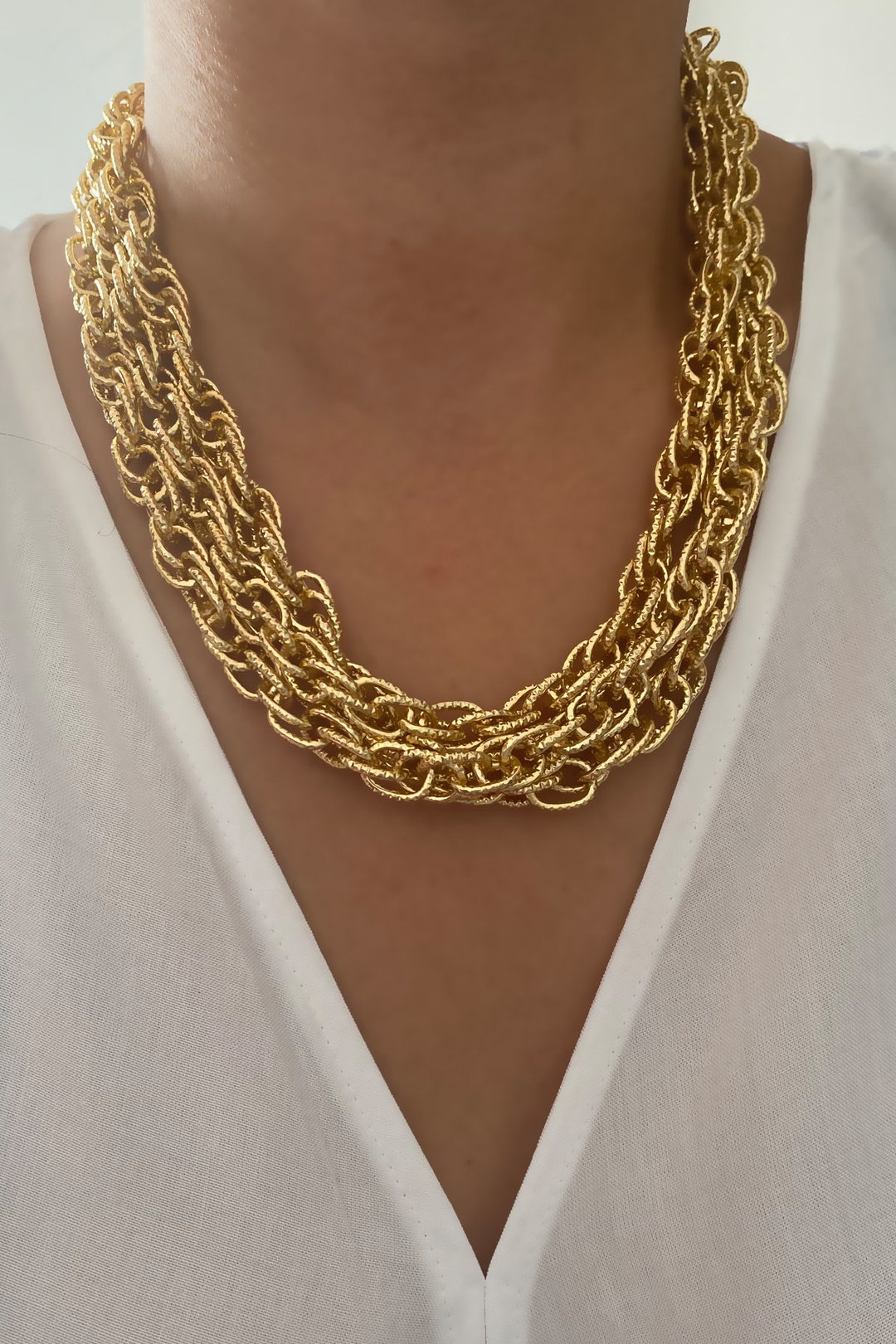 Three Row Gold Chain Layered Women's Necklace Jewelry , Christmas Gift ...