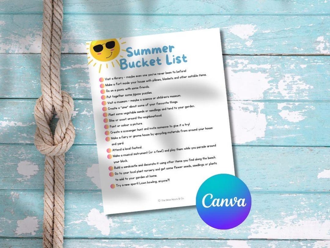 Summer Bucket List - Checklist - EDITABLE in CANVA or PRINT Immediately ...