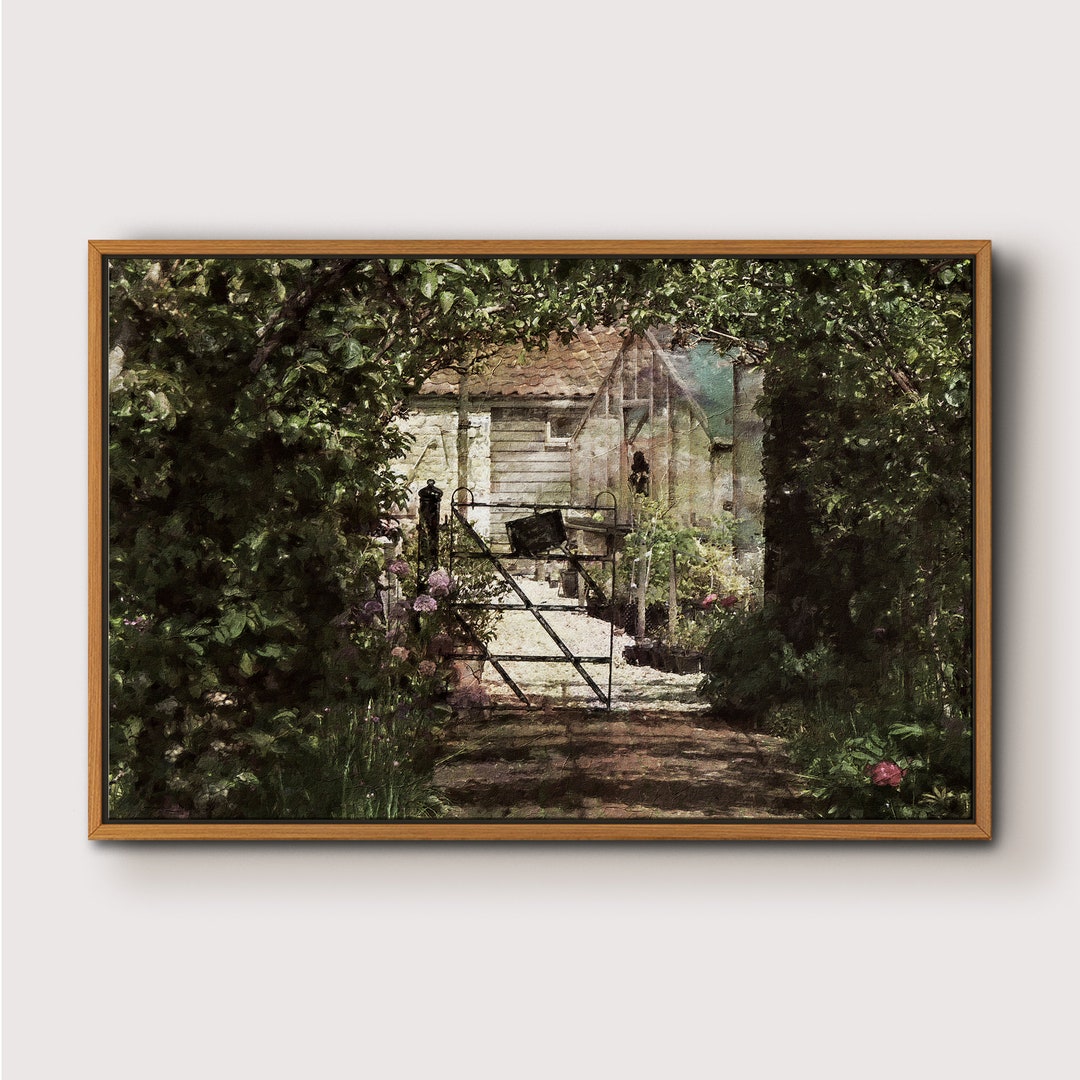 Old Garden Shed Oil Painting Landscape Wall Art Print, Nature Framed ...
