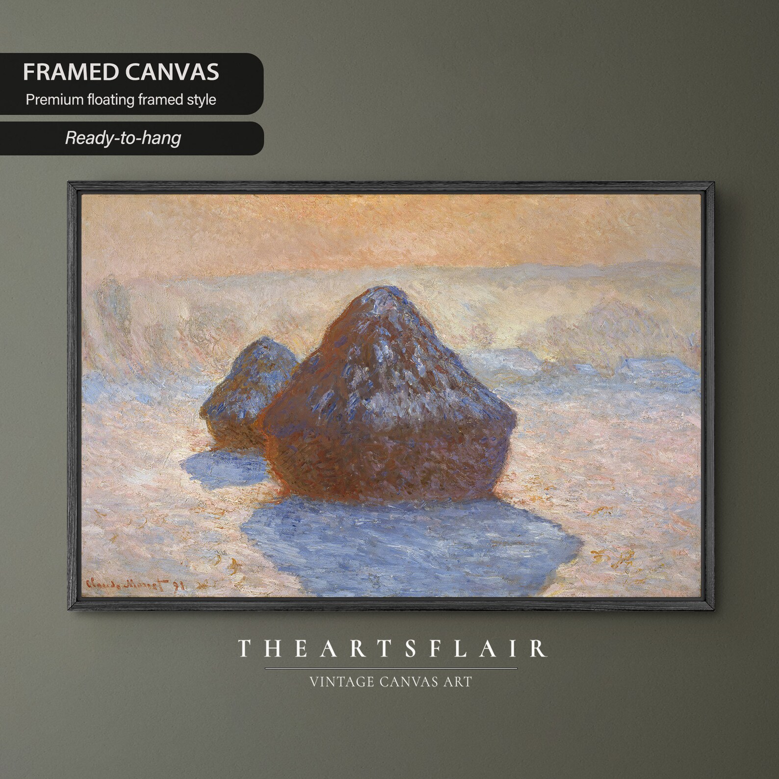 Monet Wheatstacks Print: Snow Effect, Framed Gallery Art - Etsy