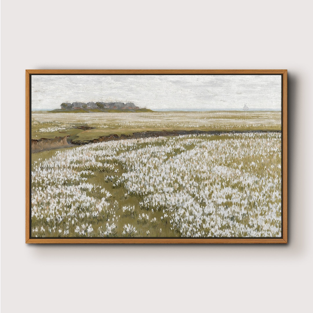 White Flower Field Canvas Print: Vintage Rustic Landscape Wall Art - Etsy