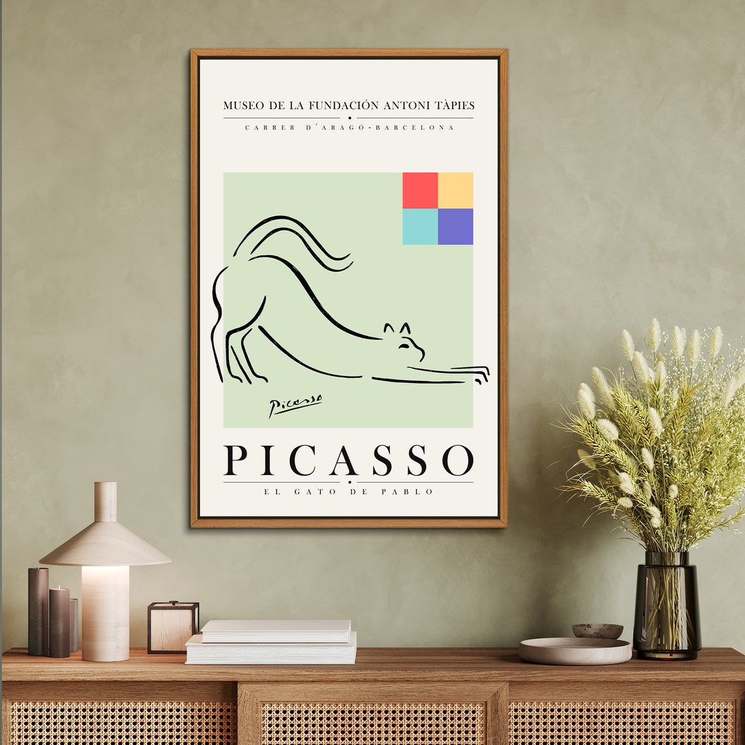 Picasso Cat Cartoon Animal Sketch, Museum Poster,nature Framed Large ...