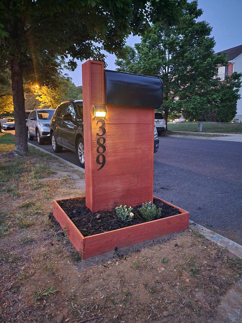 Handmade Cedar Mailbox Post With Planter Box & Solar Light - Custom ...