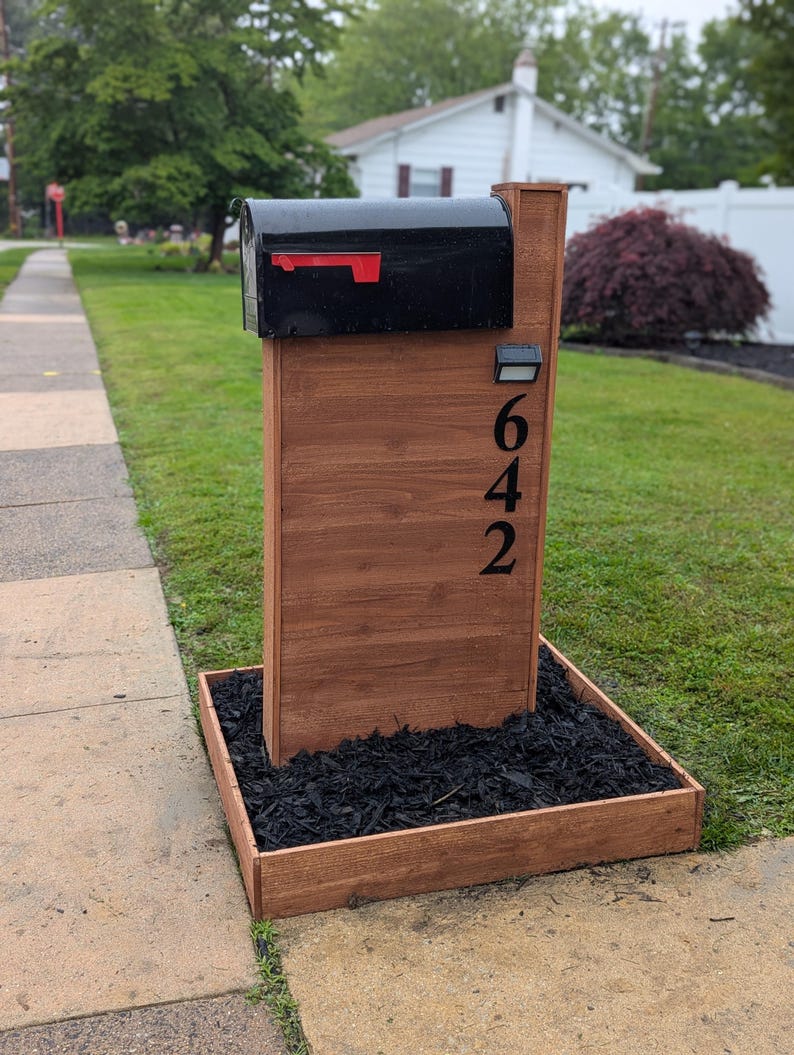 Handmade Cedar Mailbox Post With Planter Box & Solar Light - Custom ...