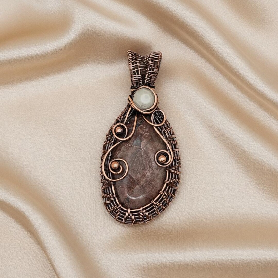 Dara Pendant – Natural Earth-tone Stone in Oxidized Copper With Ivory ...