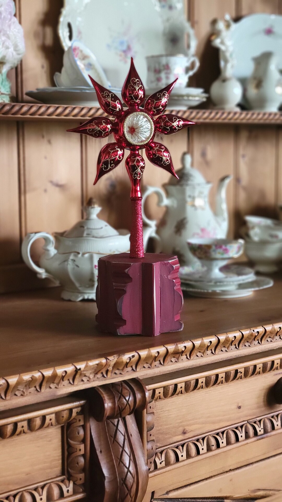 Tree Topper Stand - Red Decorative Wood - Etsy