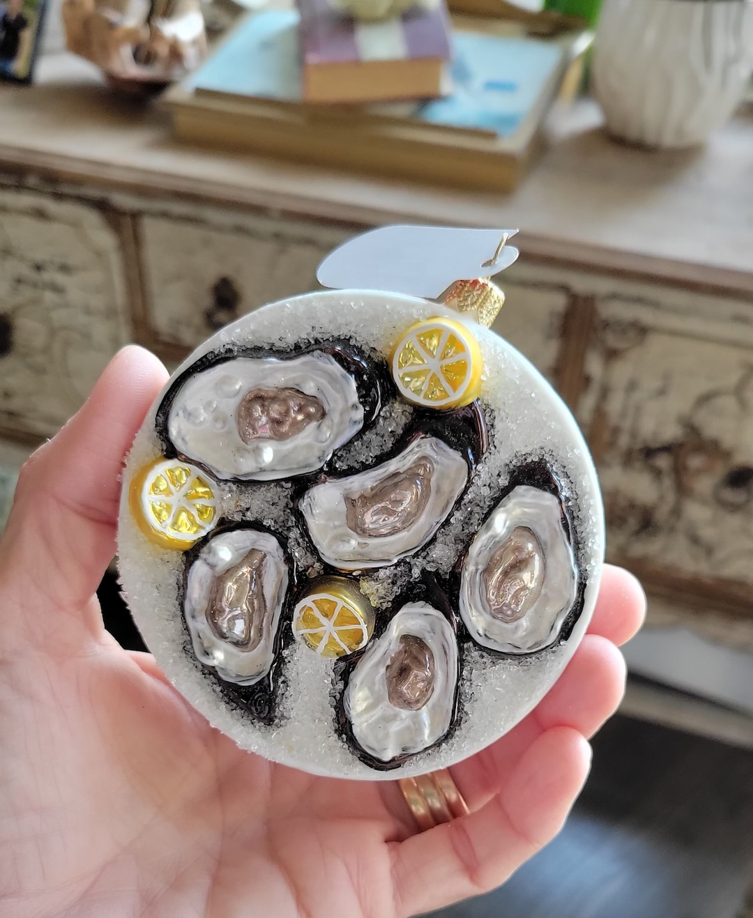 Oyster on the Half Shell Plate Blown Glass Christmas Ornament ...