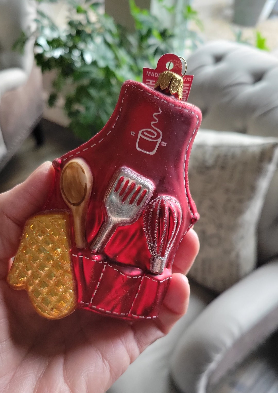 Apron With Kitchen Utensils Blown Glass Christmas Ornament Decoration ...