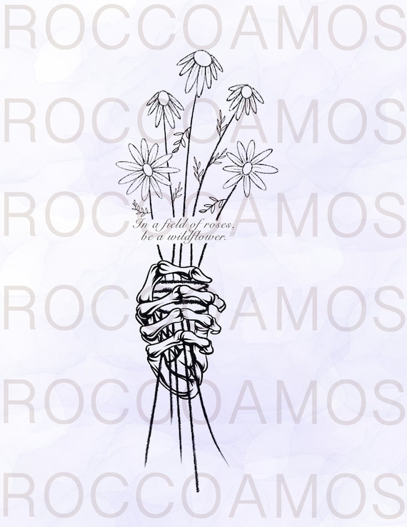 Skeleton Hand Holding Flower