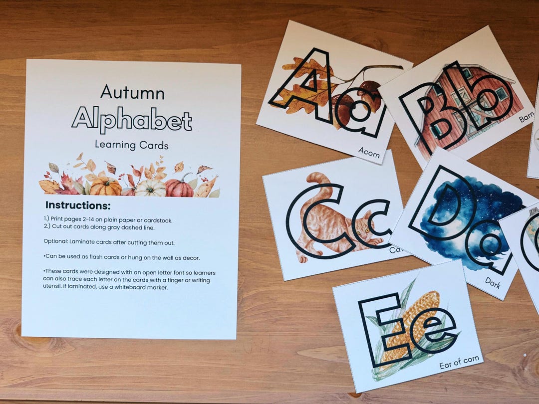 Instant Download | Alphabet Learning Cards | Thanksgiving ABC Cards ...