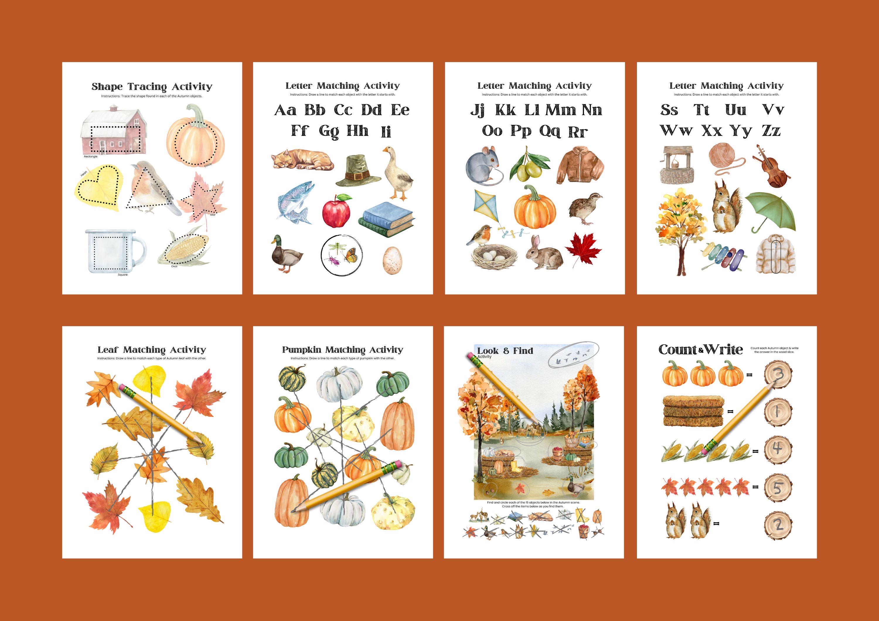Preschool Kindergarten Fall Autumn Activity Worksheets Printable PDF ...