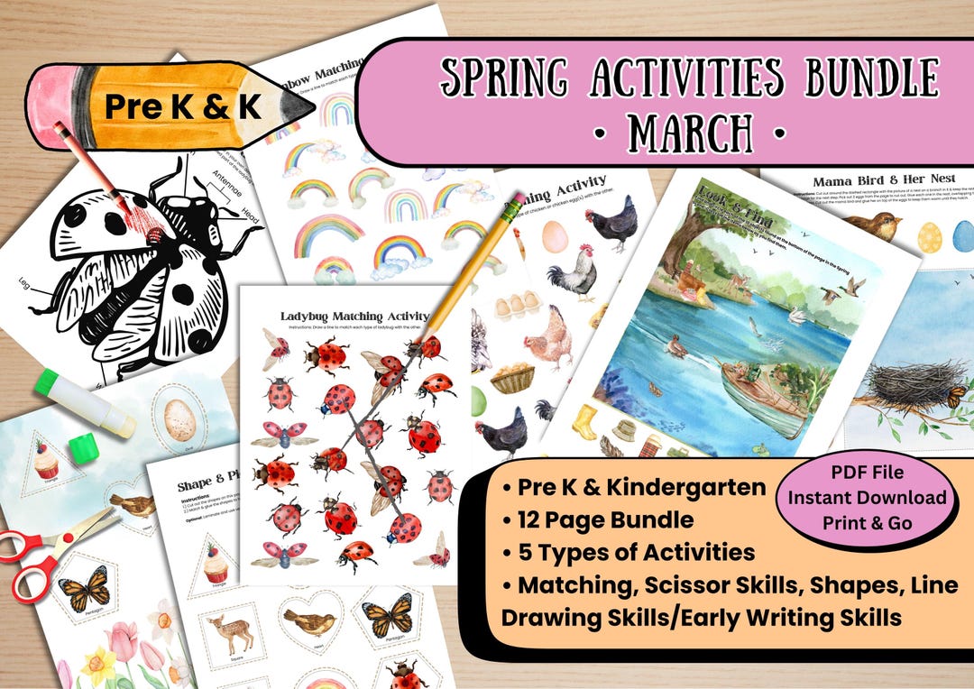 Spring Activity Bundle: Preschool Kindergarten Worksheets (PDF Pattern ...