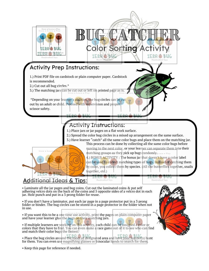 Bug Catcher Preschool Kindergarten Activity Printable Cut & Paste ...