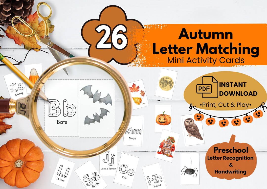 Fall Letter Matching Cards: Autumn Activity, Preschool Kindergarten ...