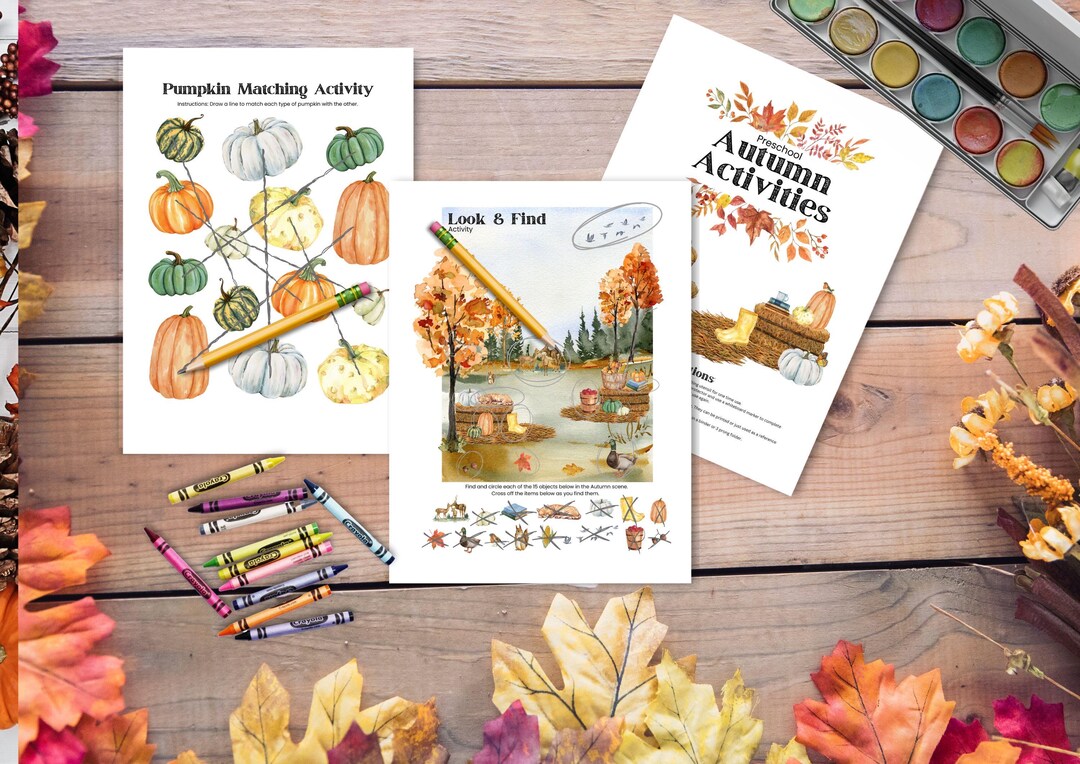 Preschool Kindergarten Fall Autumn Activity Worksheets Printable PDF ...