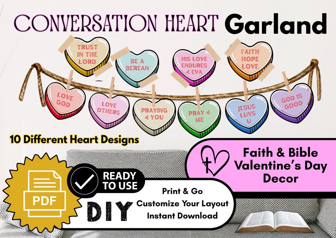 Christian Conversation Heart Banner : Printable Valentine’s Day Decor ...