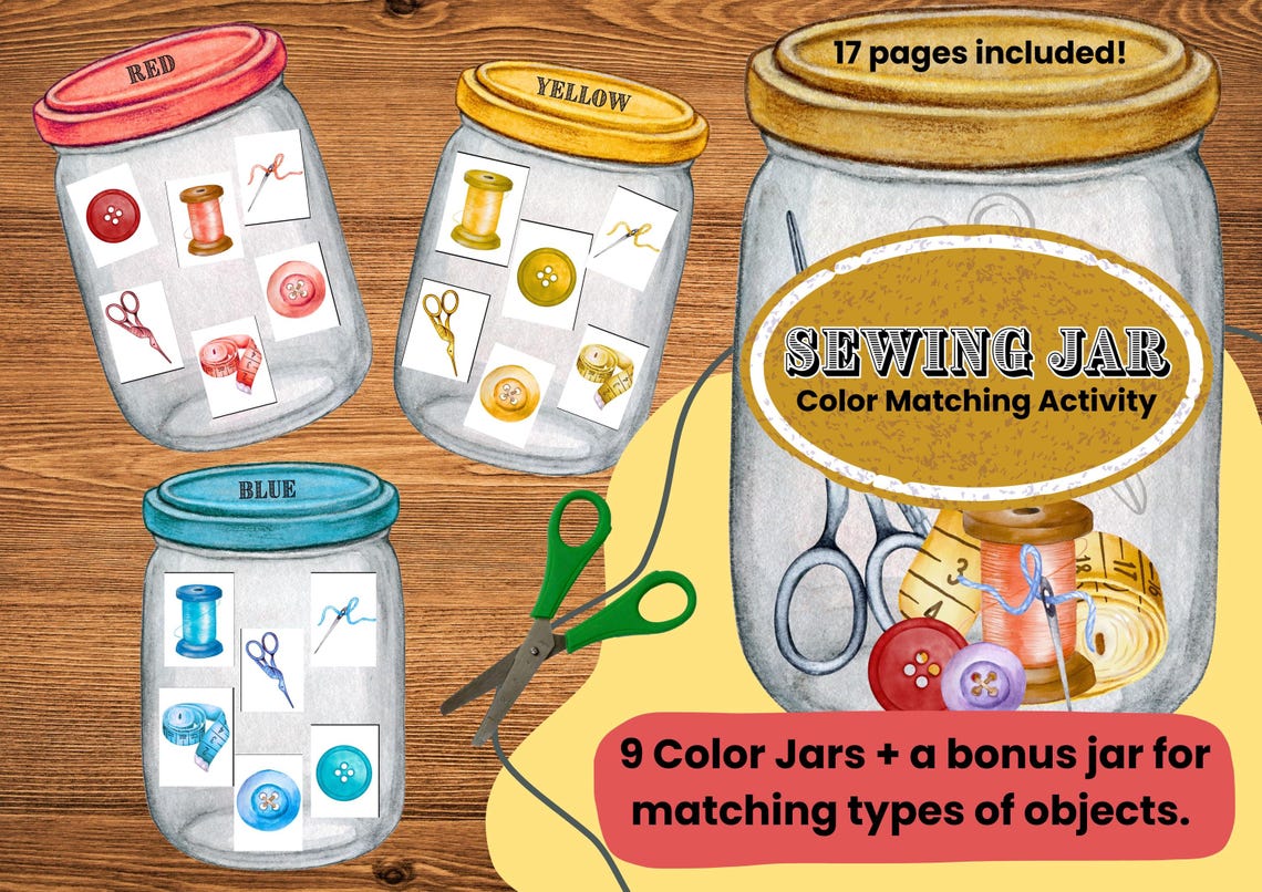 Color Sorting Sewing Jar Activity: Preschool Printable (PDF File) - Etsy