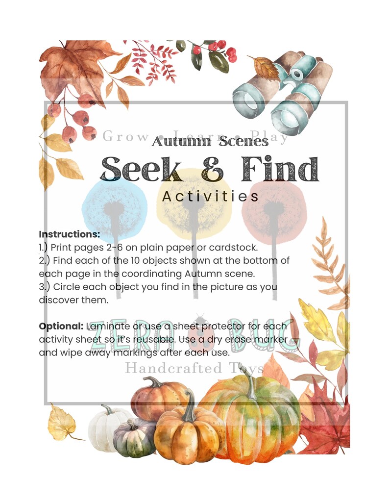 Fall Seek & Find: 5 Thanksgiving Activity Worksheets (PDF Download) - Etsy