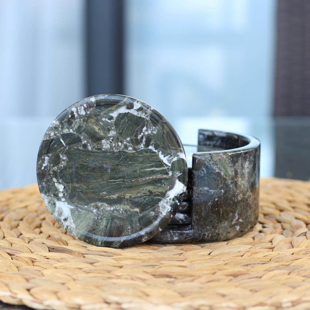Personalized Onyx Marble Coaster Set With Holder - Handmade - Etsy
