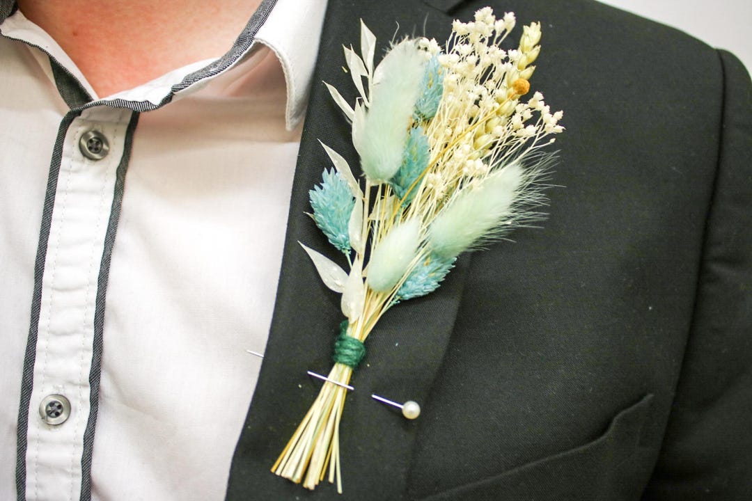 Light Blue Dried Flower Boutonniere: Rustic Wedding Accessory - Etsy