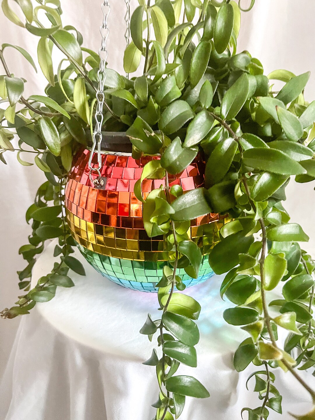 Large Disco Rainbow Mirror Ball Planter & Plant Set, Handmade Retro ...