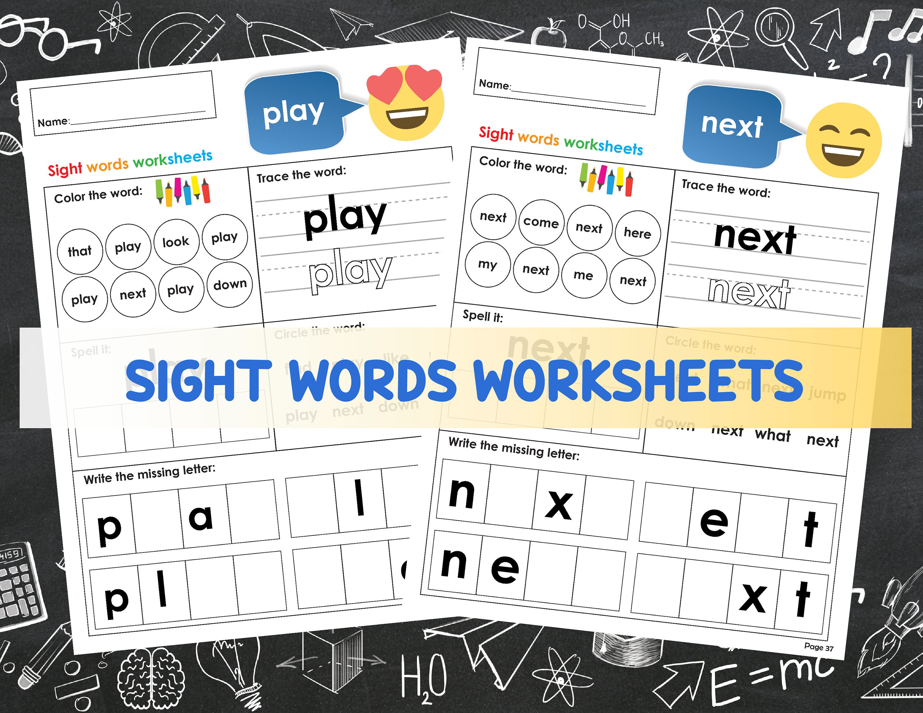 Preschool & Kindergarten Sight Word Worksheets 40 Sight - Etsy