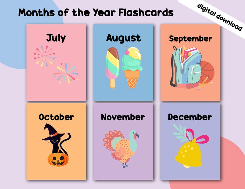 Months of the Year Flashcards: Pastel Classroom Decor (digital Download ...