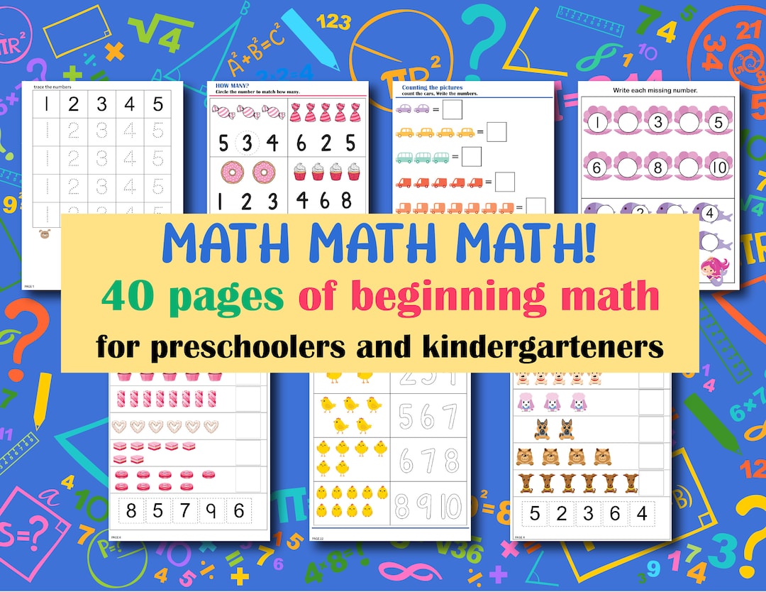 Preschool Math Worksheets: Counting & Addition (PDF Printable) - Etsy