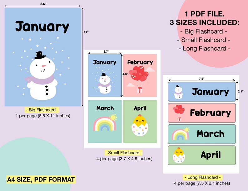 Months of the Year Flashcards: Pastel Classroom Decor (digital Download ...