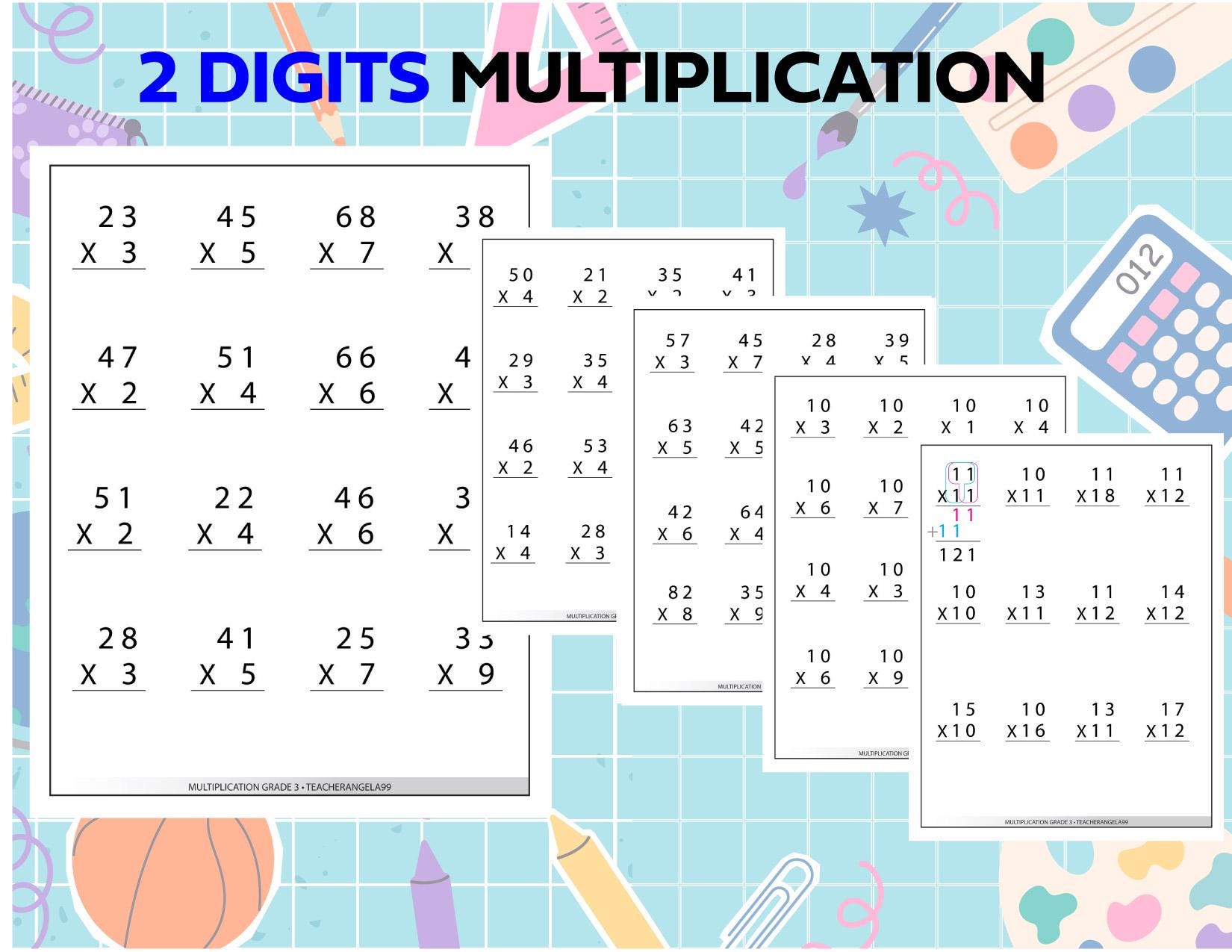 100 Pages of Multiplication Worksheets, Additions and Words Problems - Etsy