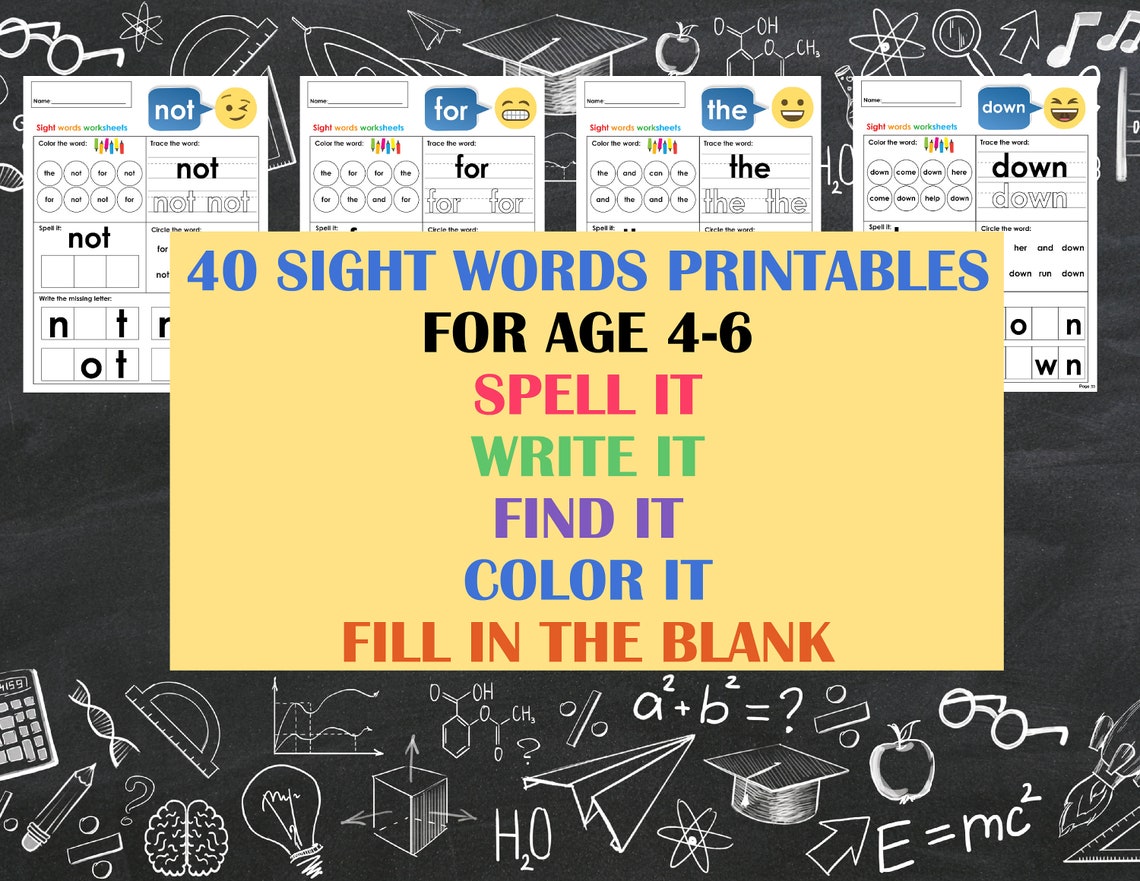 Preschool & Kindergarten Sight Word Worksheets - 40 Sight Words! - Etsy