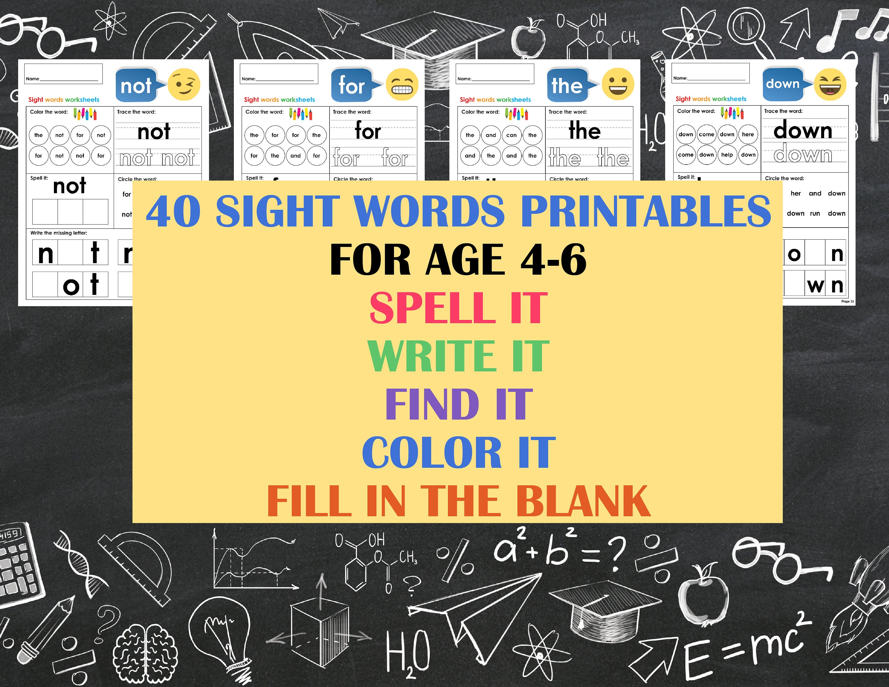 Preschool & Kindergarten Sight Word Worksheets - 40 Sight Words! - Etsy