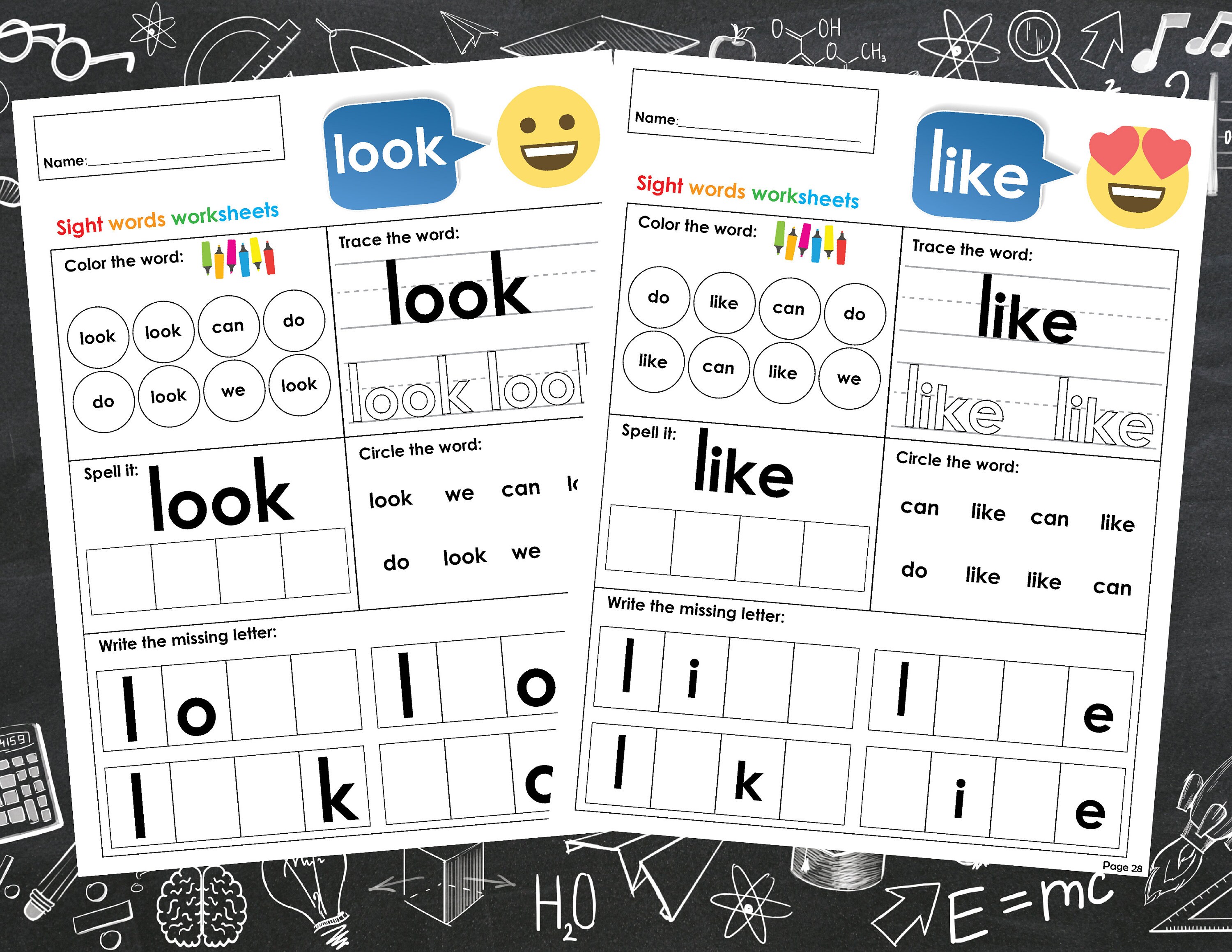 Preschool & Kindergarten Sight Word Worksheets - 40 Sight Words! - Etsy
