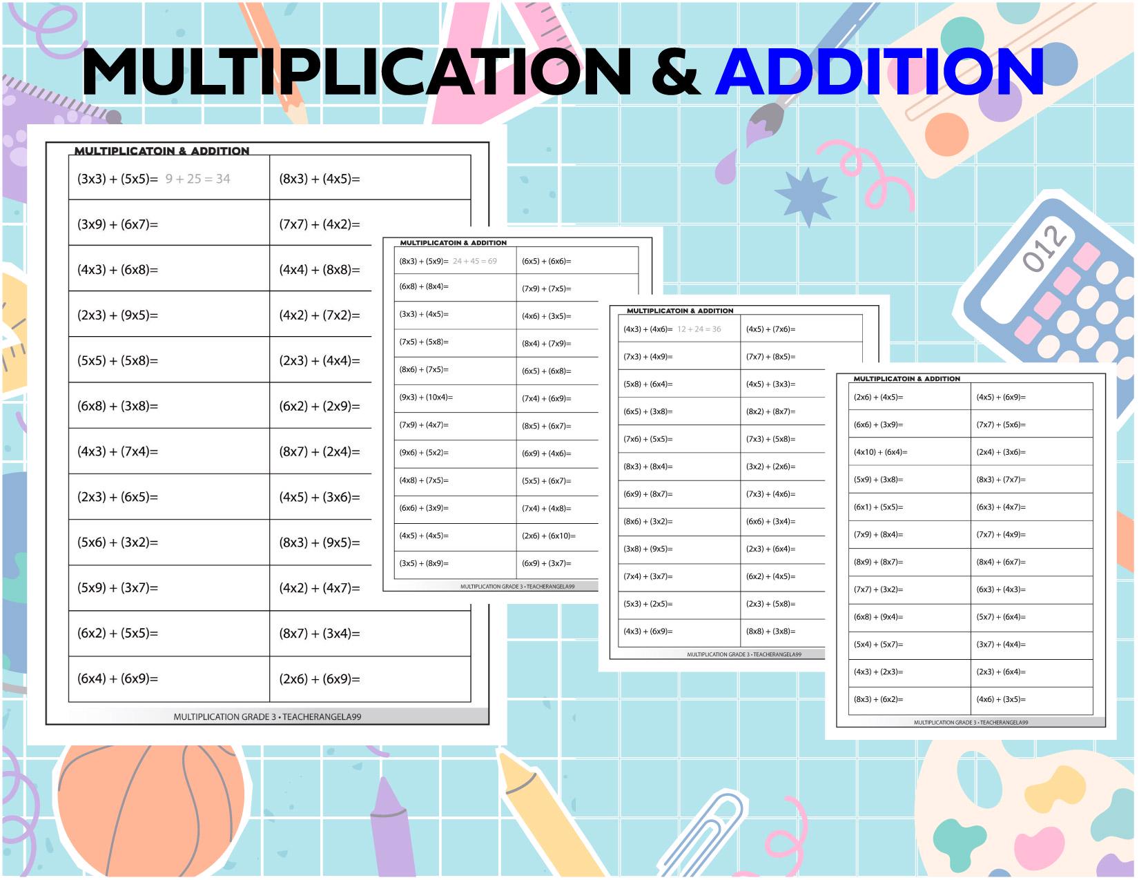 100 Pages of Multiplication Worksheets, Additions and Words Problems - Etsy