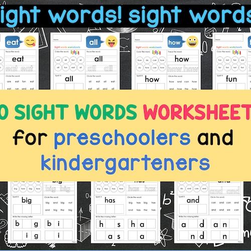 Preschool & Kindergarten Sight Word Worksheets 40 Sight - Etsy