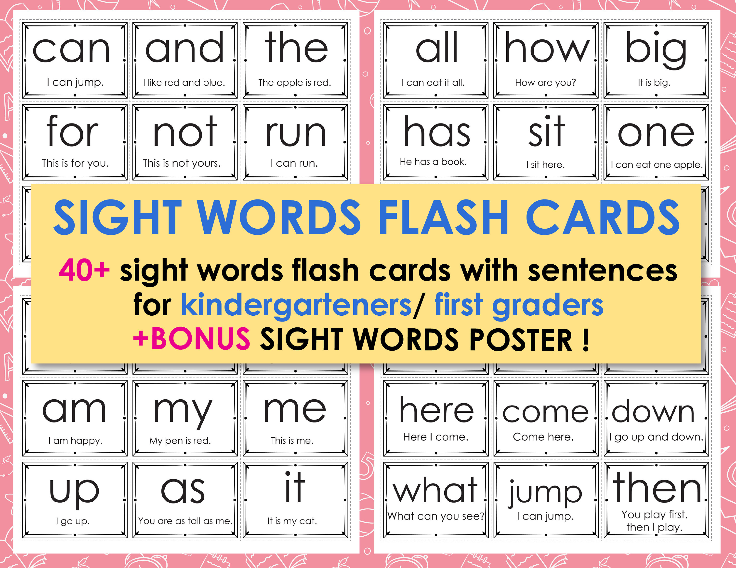 40+ Sight Word Flash Cards With Sentences - Etsy