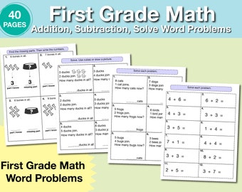 Kindergarten First Grade Math Worksheets Addition Word Problems ...