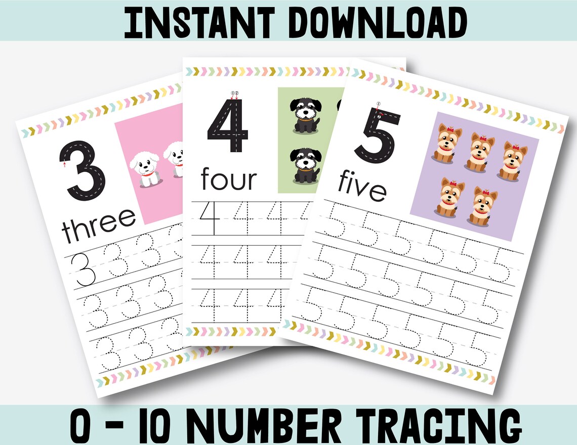 Number Tracing Worksheets 0-10 - Etsy