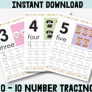Number Tracing Worksheets 0-10 - Etsy