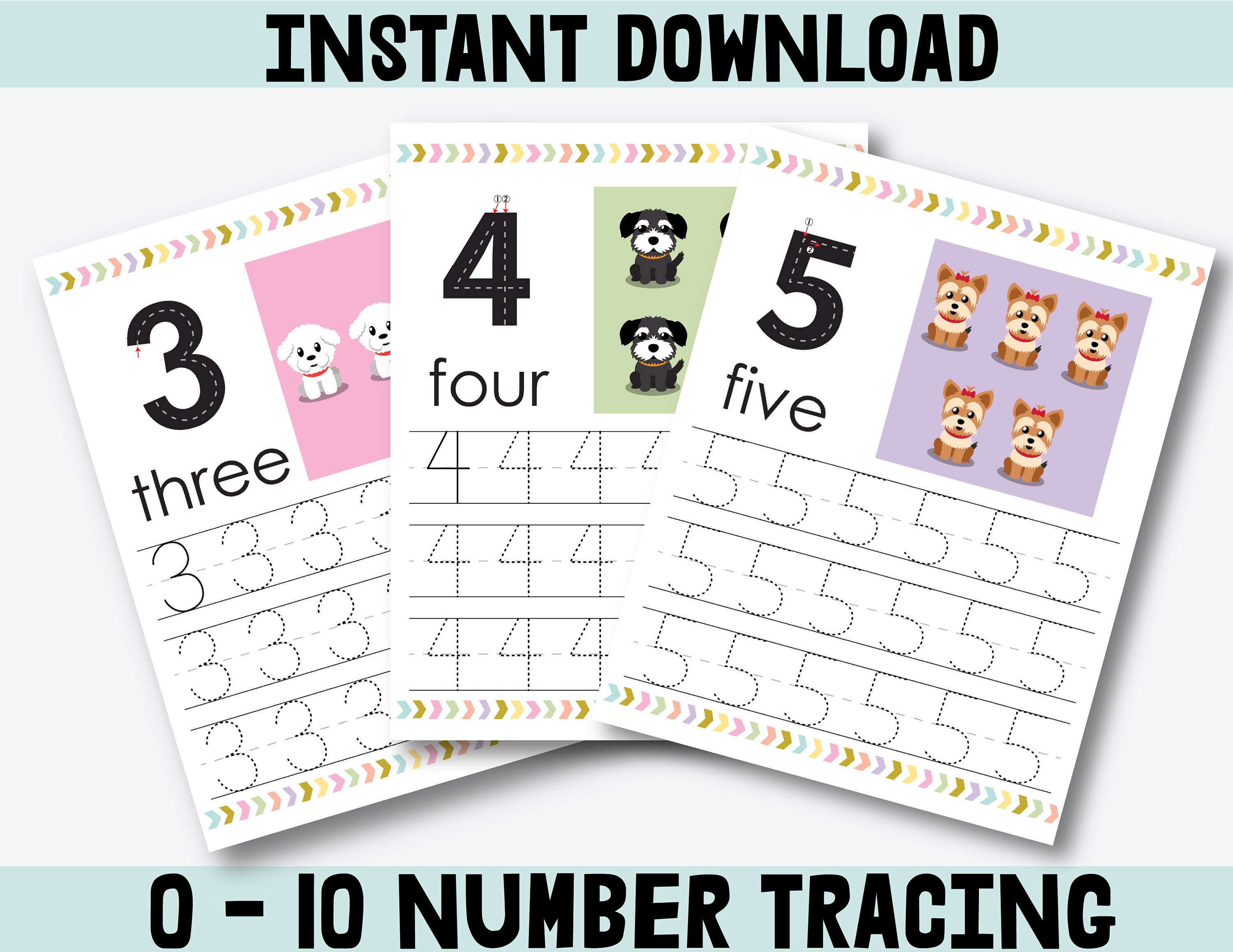 Number Tracing Worksheets 0-10 - Etsy