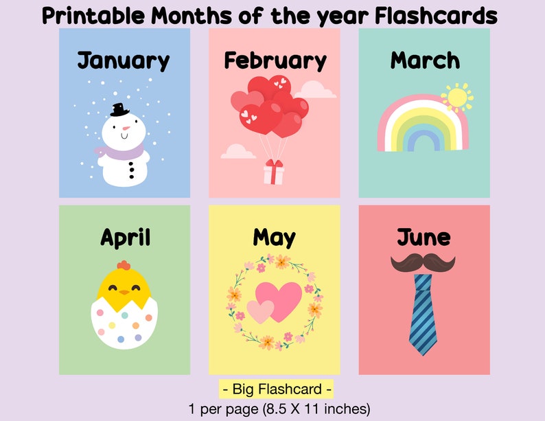 Months of the Year Flashcards: Pastel Classroom Decor (digital Download ...