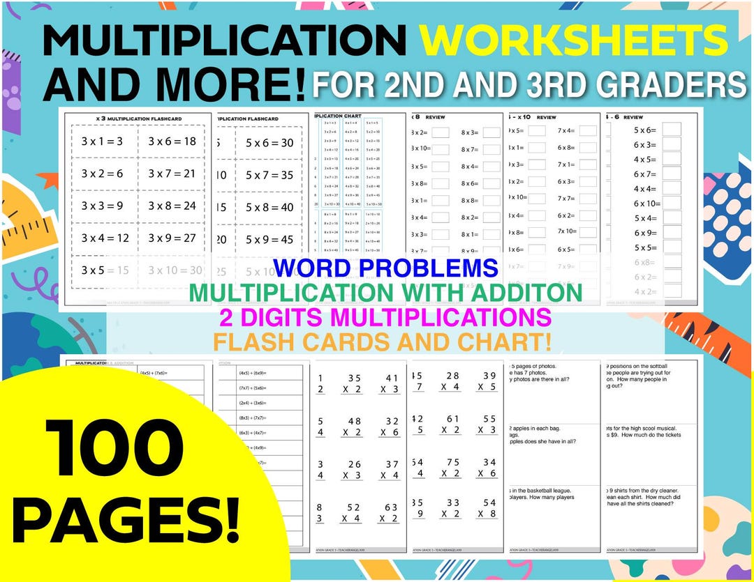 100 Pages of Multiplication Worksheets, Additions and Words Problems - Etsy