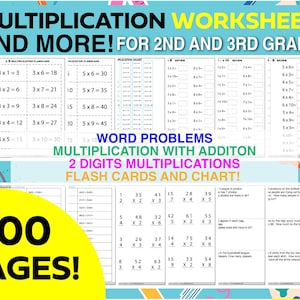 100 Pages of Multiplication Worksheets, Additions and Words Problems - Etsy
